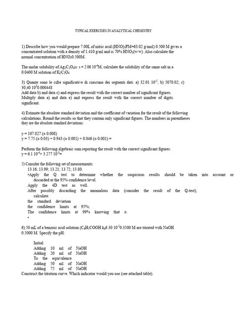 Analytical Chemistry Type Exercises Pdf Titration Chemistry