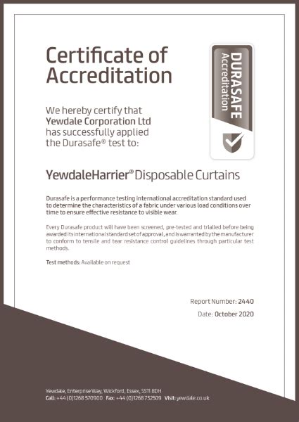 Durasafe Durability Certificate For Yewdaleharrier Disposable Cubicle