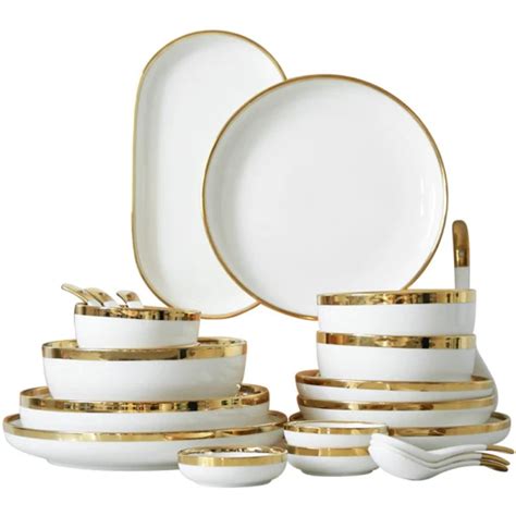 Dinnerware Set Ceramic Tableware Dishes And Plates Christmas Luxury White