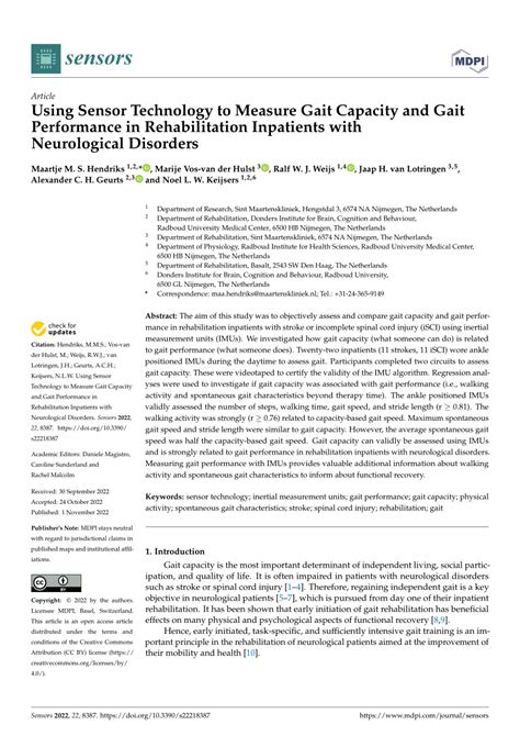 Pdf Using Sensor Technology To Measure Gait Capacity And Gait Performance In Rehabilitation