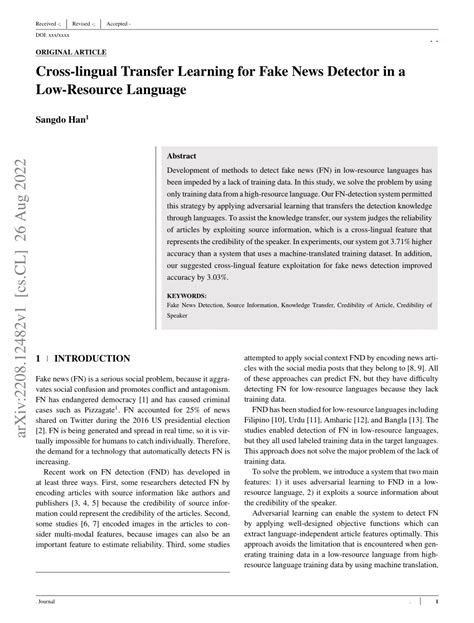 Pdf Cross Lingual Transfer Learning For Fake News Detector In A Low Resource Language