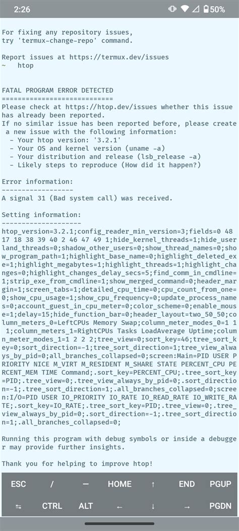 Fatal System Error Htop · Issue 12120 · Termuxtermux Packages · Github