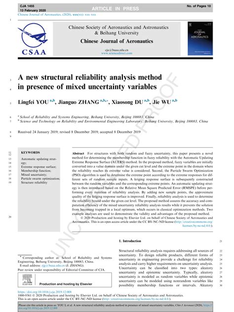 Pdf A New Structural Reliability Analysis Method In Presence Of Mixed