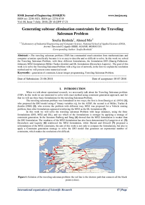Pdf Generating Subtour Elimination Constraints For The Traveling Salesman Problem