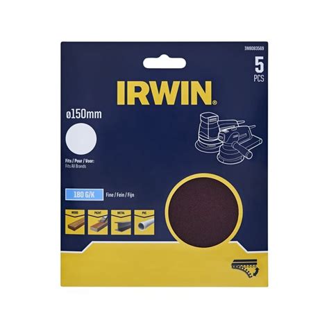 Irwin 150mm 180 Grit No Holes Random Orbital Sanding Discs 5 Pack