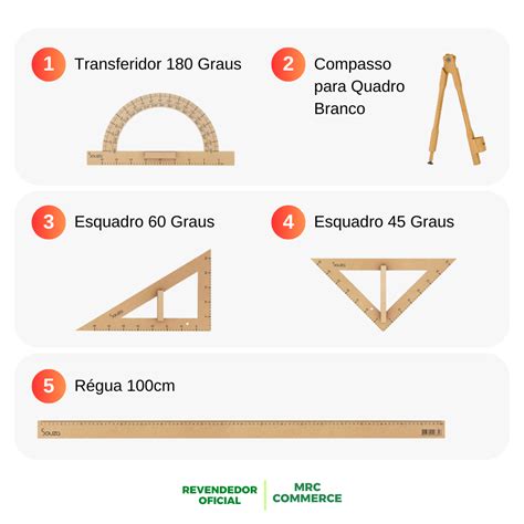 Kit Geométrico Régua 100cm Compasso Transferidor Esquadro