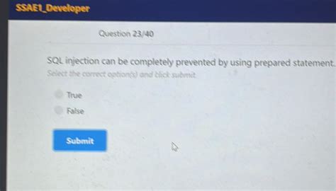SSASZDeveloper Question 23 40 SQL Injection StudyX