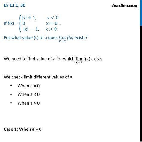Ex 121 30 If Fx X1 0 X 1 For What Values Of A Does