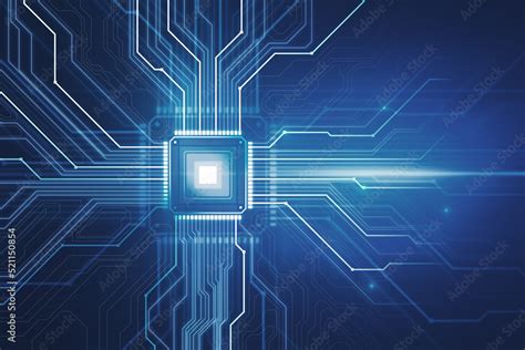 Abstract Glowing Chip Circuit Hologram On Dark Background Cpu And Metaverse Concept 3d