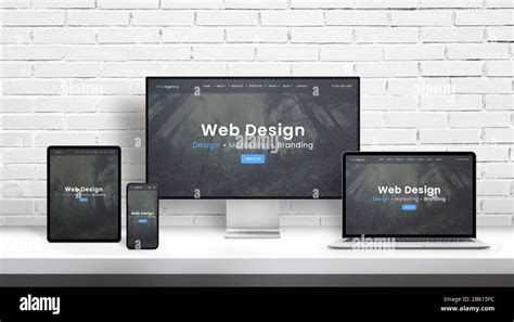 Web Design Agency Concept Presentation On Displays Of Different Dimensions Modern Flat Web
