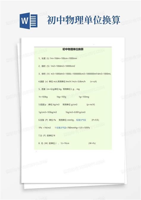 初中物理单位换算word模板下载 编号qjkwadwk 熊猫办公
