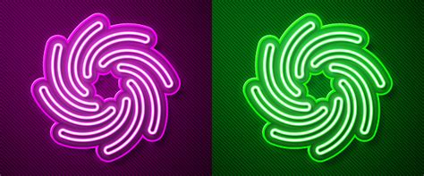 보라색과 녹색 배경에 고립 된 빛나는 네온 라인 토네이도 아이콘 사이클론 회오리 바람 폭풍 깔때기 허리케인 바람 또는 트위스터 날씨 아이콘 벡터 0명에 대한 스톡 벡터 아트