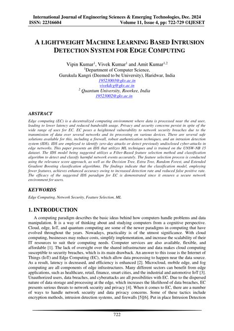 Pdf A Lightweight Machine Learning Based Intrusion Detection System For Edge Computing