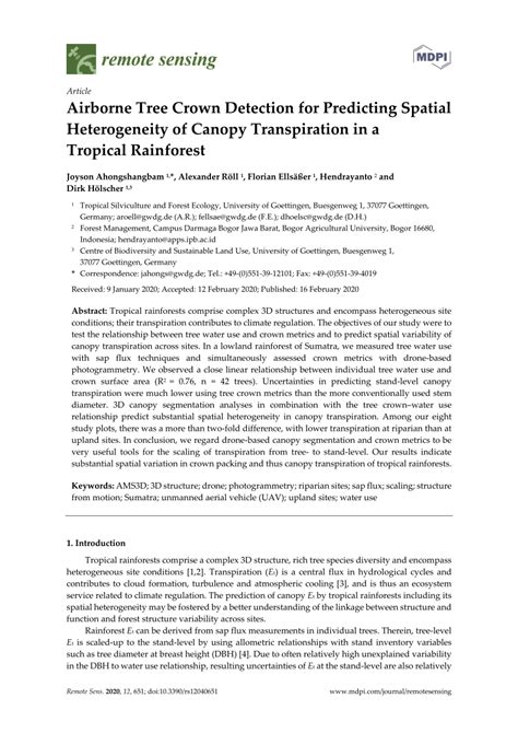 Pdf Airborne Tree Crown Detection For Predicting Spatial Heterogeneity Of Canopy Transpiration