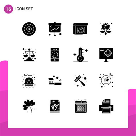 Set Of 16 Vector Solid Glyphs On Grid For Spa Leaves Business Software Coding Editable Vector