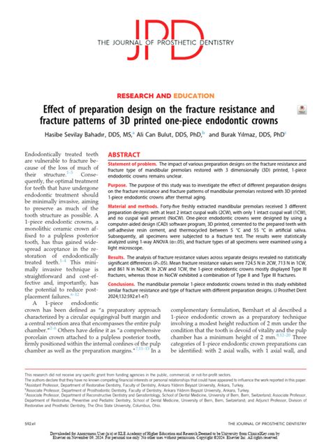Effect Of Preparation Design On The Fracture Resistance And Fracture Patterns Of 3d Printed One