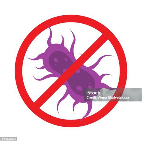 항균 방어 아이콘입니다 박테리아 및 바이러스 금지 표시를 중지하십시오 살 균 빨간색 원의 박테리아 벡터 그림입니다 소독제에 대한