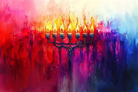 Vibrant Menorah Flames Dance Across A Colorful Abstract Background