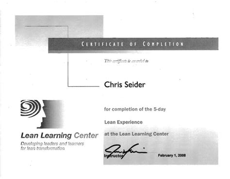Seider Lean Certificate Pdf