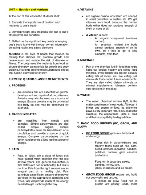 Pathfit Unit 4 Nutrition And Nutrients Pdf Nutrients Nutrition