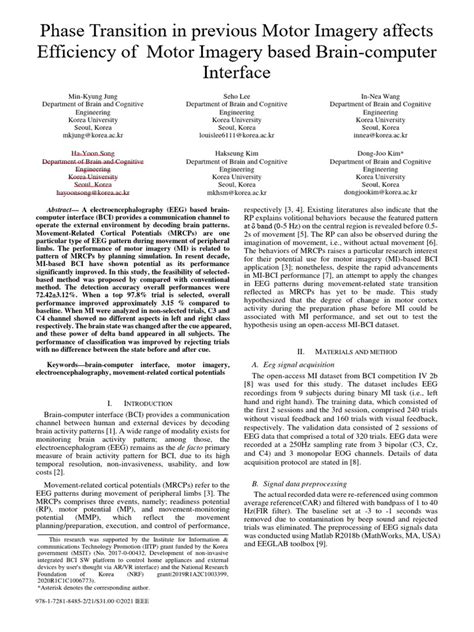 1 Phase Transition In Previous Motor Imagery Affects Efficiency Of