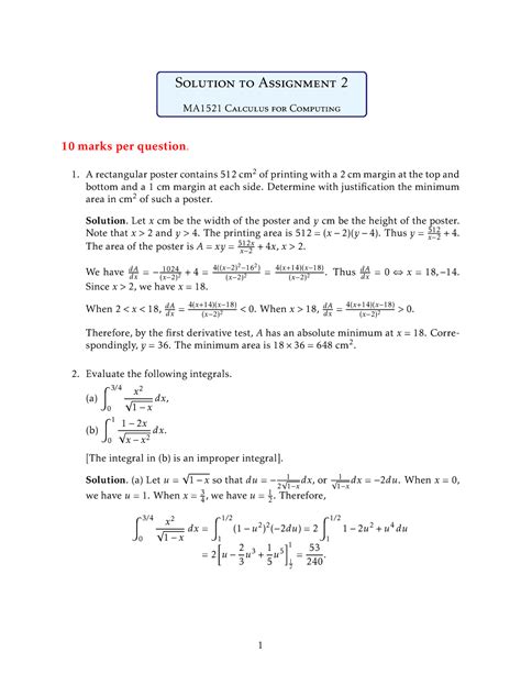 Assignment 2 Solution Solution To Assignment 2 Ma1521 Calculus For