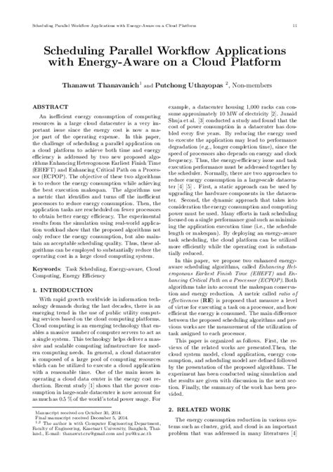 Pdf Scheduling Parallel Work Ow Applications With Energy Aware On A Cloud Platform