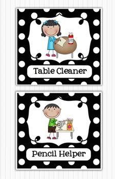Editable Classroom Jobs Helpers Black And White Polka Dots 46 Cards