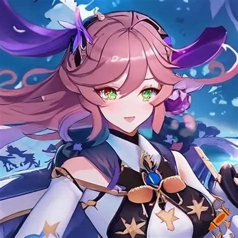 Illustration Of A Stunningly Detailed Genshin Girl With Flowers On Craiyon