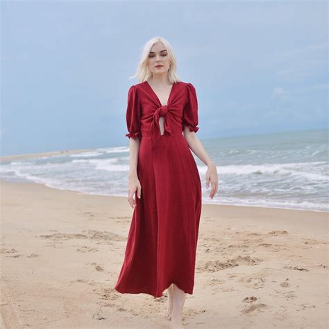 Red Linen Dress Etsy
