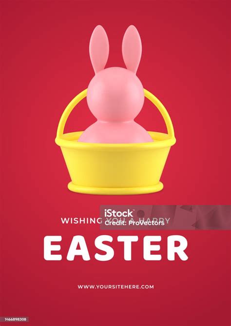 축제 바구니 놀람 3d 인사말 카드 디자인 서식 파일에 행복 한 부활절 토끼 현실적인 벡터 일러스트 레이 션 3차원 형태에 대한 스톡 벡터 아트 및 기타 이미지 Istock