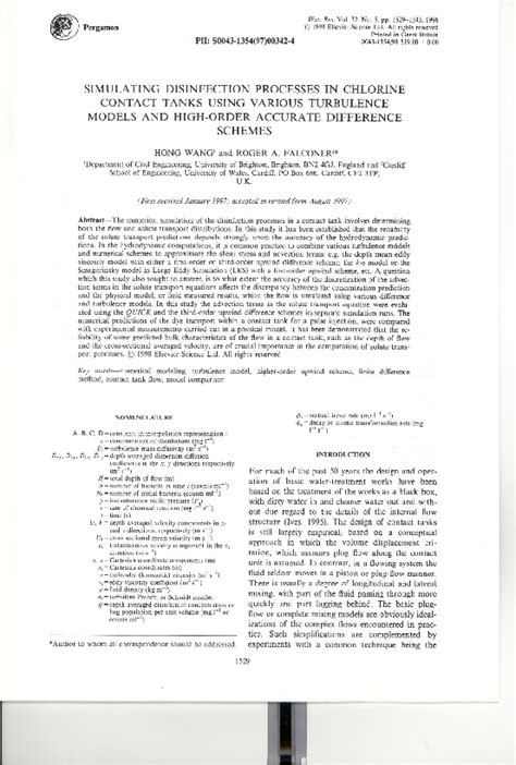 Pdf Simulating Disinfection Processes In Chlorine Contact Tanks Using