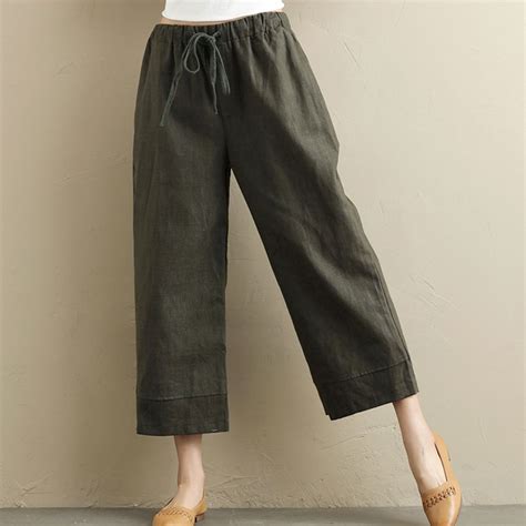 다파라뽐 루즈핏 밴딩 스트링 리넨 여자와이드팬츠 린넨 일자통바지 캐주얼 스트레이트 심플 무지 카키
