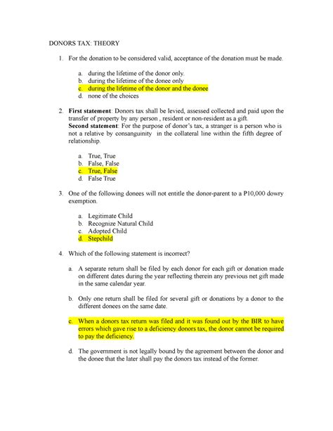 Donors Tax Theory Donors Tax Theory Donors Tax Theory For The