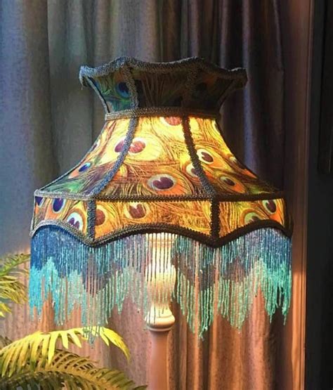 A Victorian Lampshade Peacock Feathers Peacock Fabric Deco Lampshade