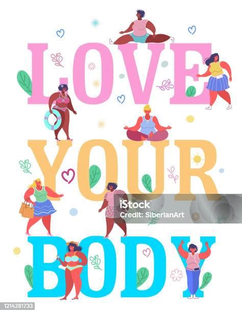 당신의 몸 타이포그래피 배너 템플릿 벡터 플랫 일러스트를 사랑해요 개념에 대한 스톡 벡터 아트 및 기타 이미지 개념 개성