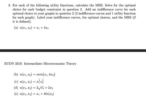 Solved For Each Of The Following Utility Functions Chegg