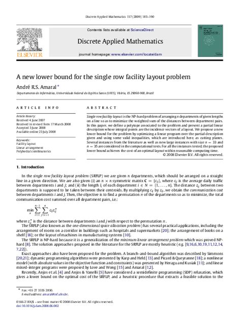 Pdf A New Lower Bound For The Single Row Facility Layout Problem
