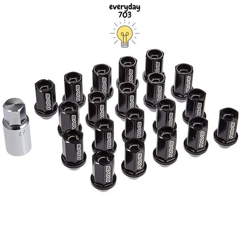 Rays Duralumin Lock And Nut Set L42 Straight Type M12×15 Black Anodized