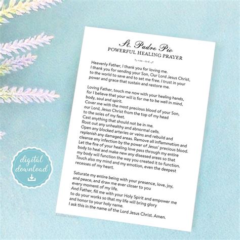 Padre Pio Healing Prayer Printable Card Instant Download The Most