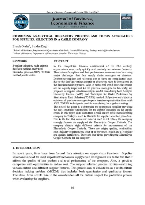 Pdf Combining Analytical Hierarchy Process And Topsis Approaches For Supplier Selection In A