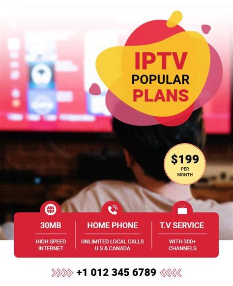 Colorful Red Iptv Popular Plans Service Flyer Template
