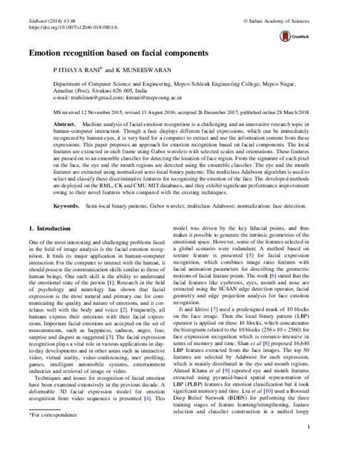 pdf emotion recognition based on facial components