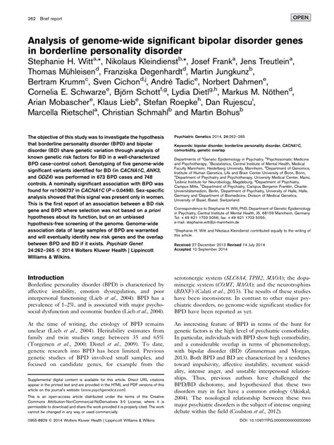Pdf Analysis Of The Genetic Overlap Of Borderline Personality
