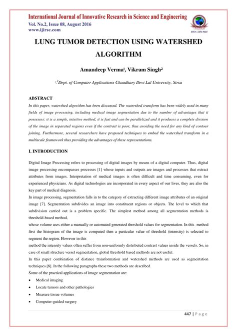 PDF LUNG TUMOR DETECTION USING WATERSHED ALGORITHM
