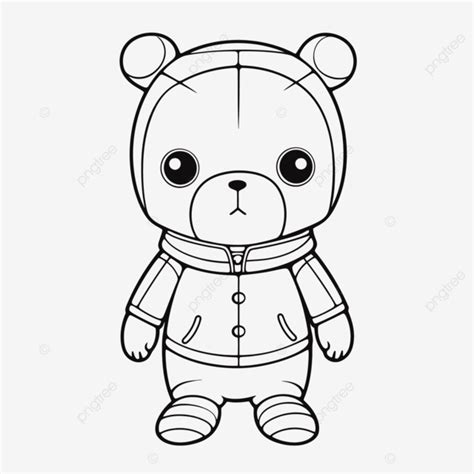 겨울 옷을 입은 곰 캐릭터 색칠하기 벡터 기본 간단한 귀여운 만화 정장 개요 흰색 배경에 고립 어린이 색칠 페이지 Png