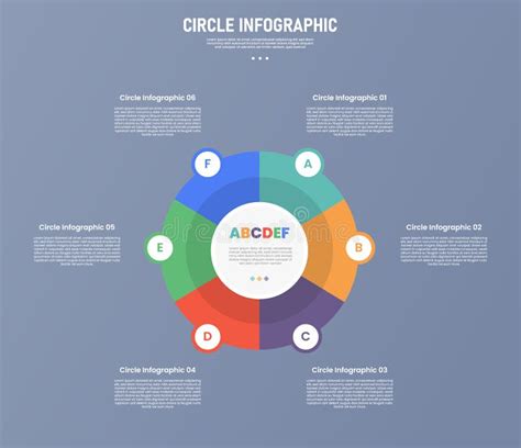 6 Point Circle Infographic Stage Or Step Template With Big Circle Shape On Center With Small