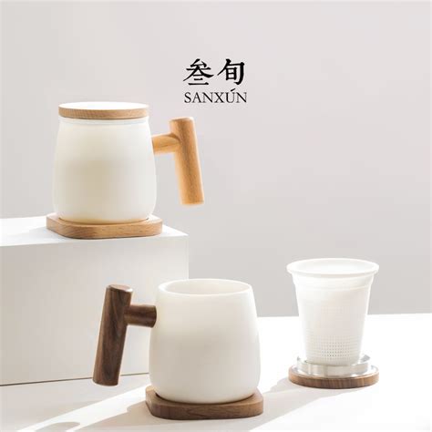 叁旬羊脂玉瓷马克杯泡茶杯陶瓷茶水分离带盖过滤办公室水杯杯子 虎窝淘