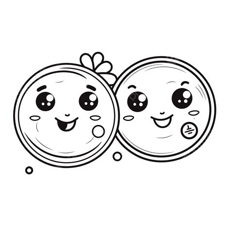 반죽 윤곽선 스케치 그림의 공으로 둘러싸인 두 개의 귀여운 작은 얼굴 벡터 동전 그리기 동전 개요 동전 스케치 PNG