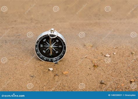 Compass On The Sandy Beach Stock Image Image Of Discover 148230021